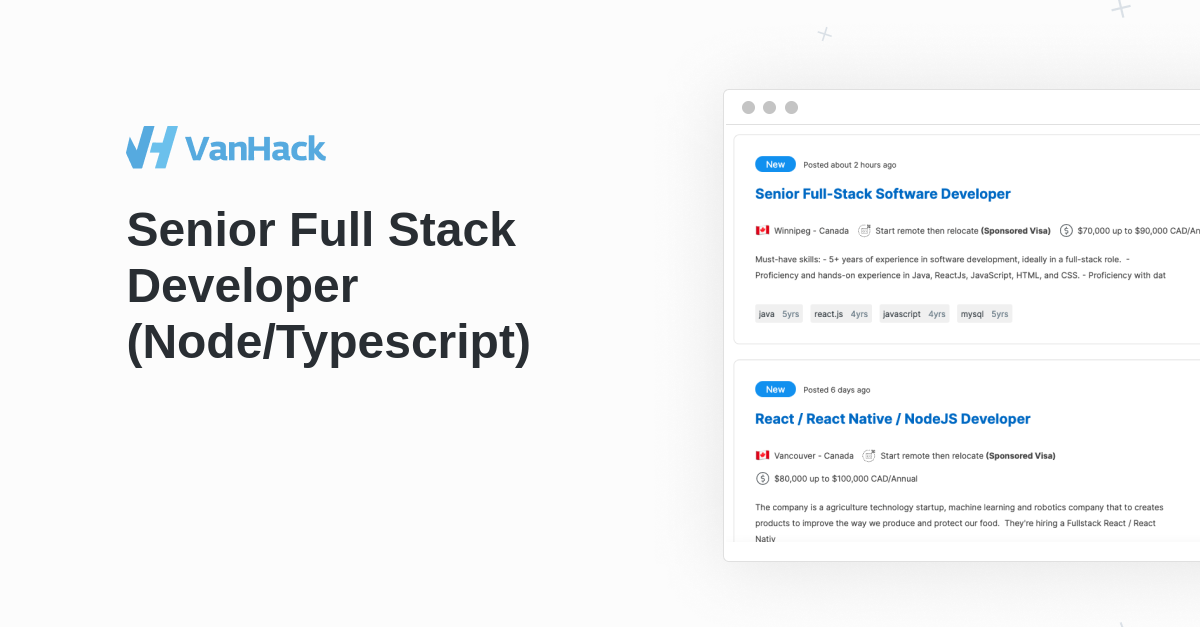 Senior Full Stack Developer (Node/Typescript) - VanHack